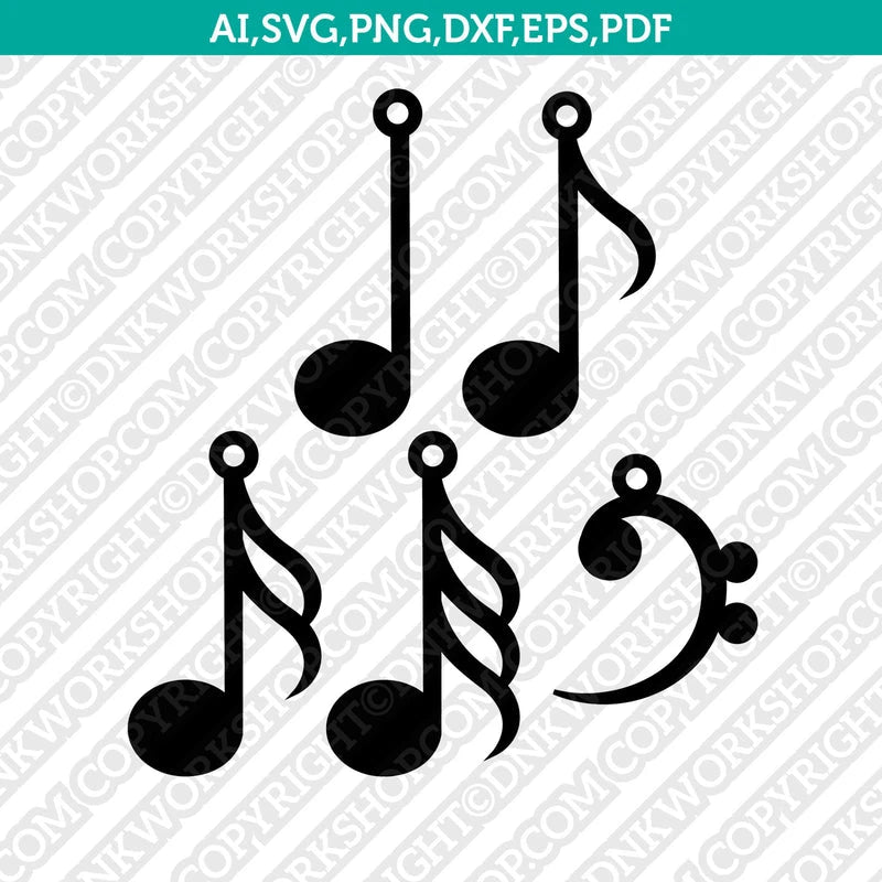 Musical Music Notes Earring SVG Laser Cut File Cricut Vector Dxf PNG ...