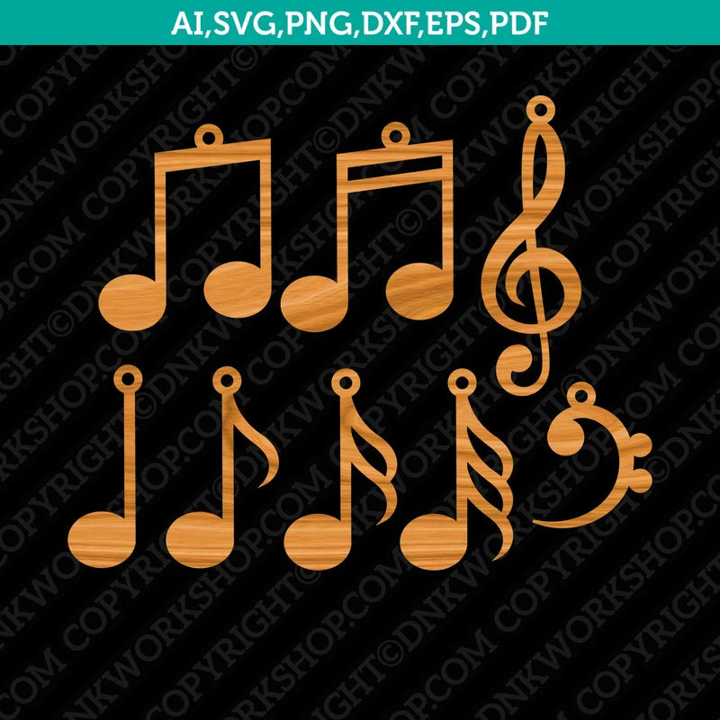 Musical Music Notes Earring SVG Laser Cut File Cricut Vector Dxf PNG ...