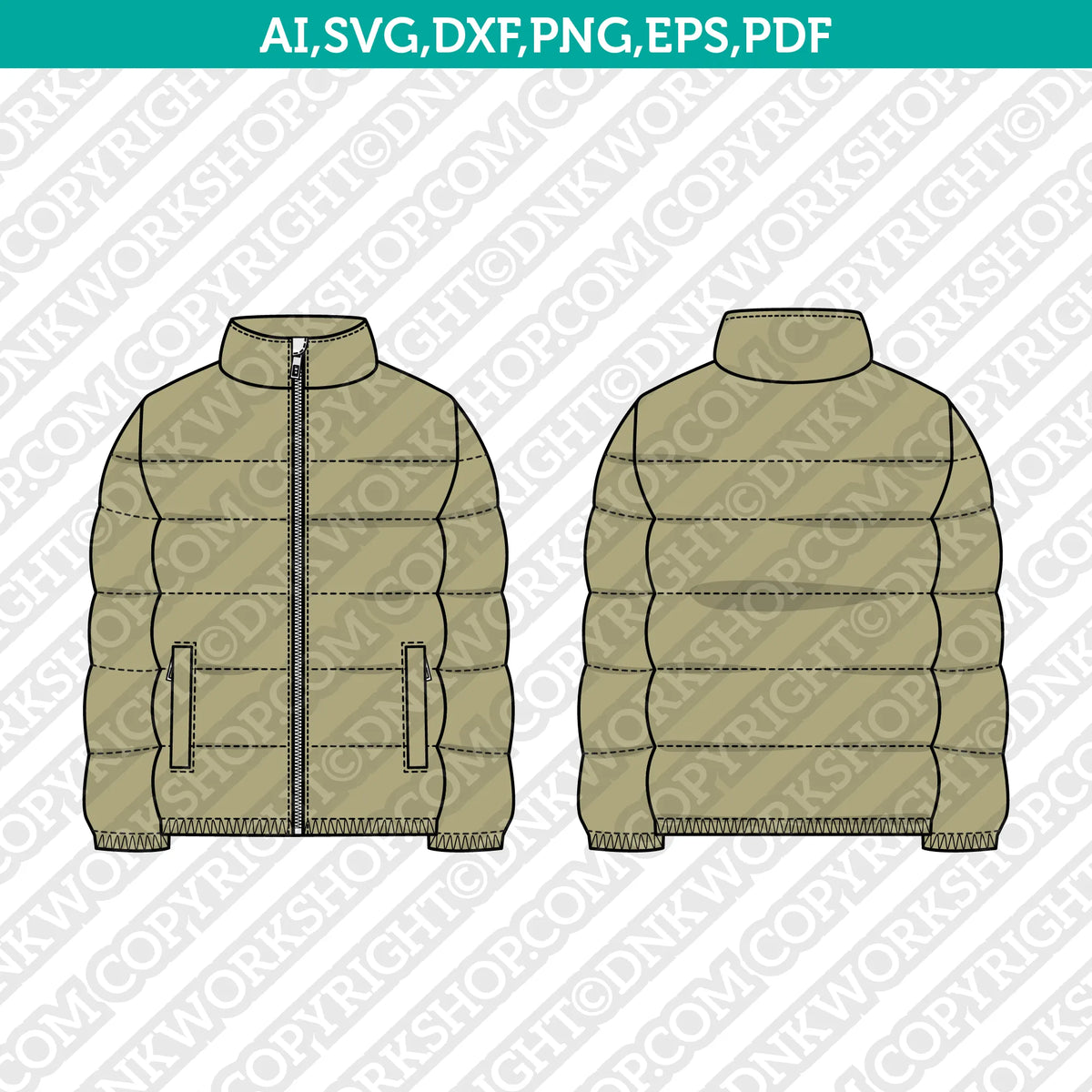 Puffer Jacket SVG CAD Technical Flat Sketch Fashion PDF Eps Cut File V ...