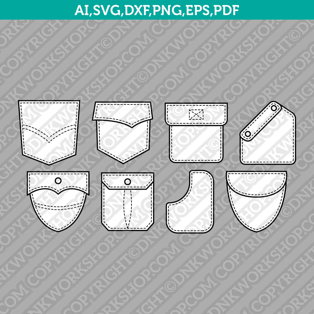 Trouser Shirt Pocket SVG Cut File CAD Technical Flat Sketch Fashion PD ...