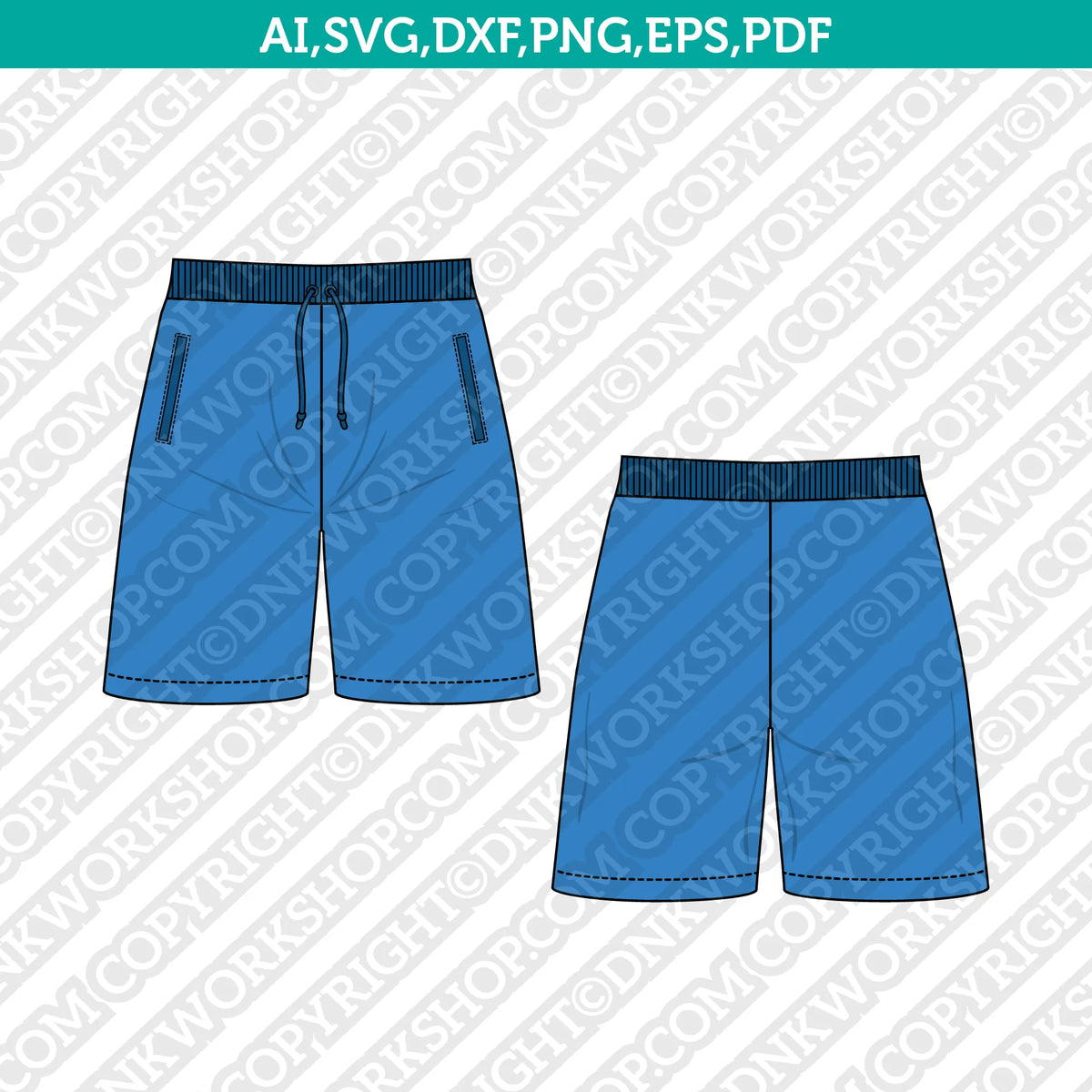 Short Pants Template SVG CAD Flat Sketch Fashion Cut File Cricut Clipa ...