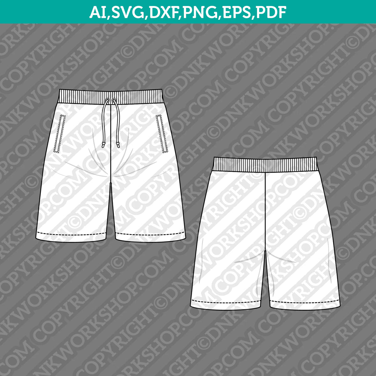 Short Pants Template SVG CAD Flat Sketch Fashion Cut File Cricut Clipa ...