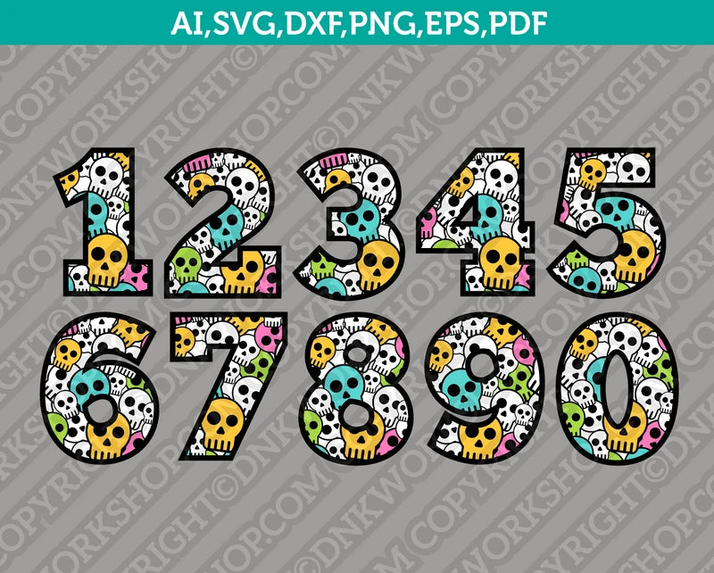 Skull Bones Numbers Printable SVG Cut File Cricut Clipart Png Eps Dxf ...