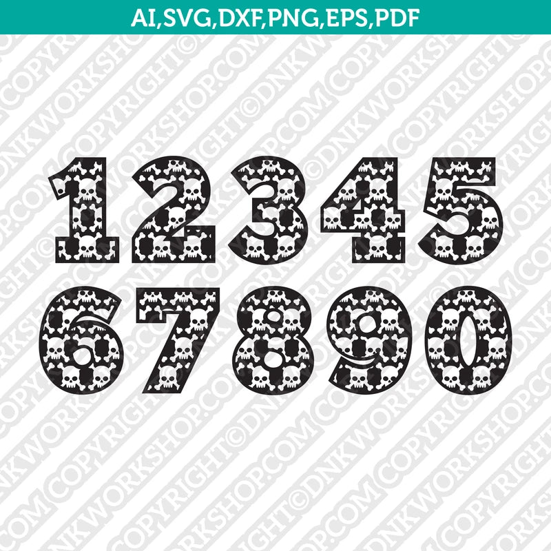 Skull Numbers Bones SVG Vector Cricut CutFile Clipart Scrapbook Card ...