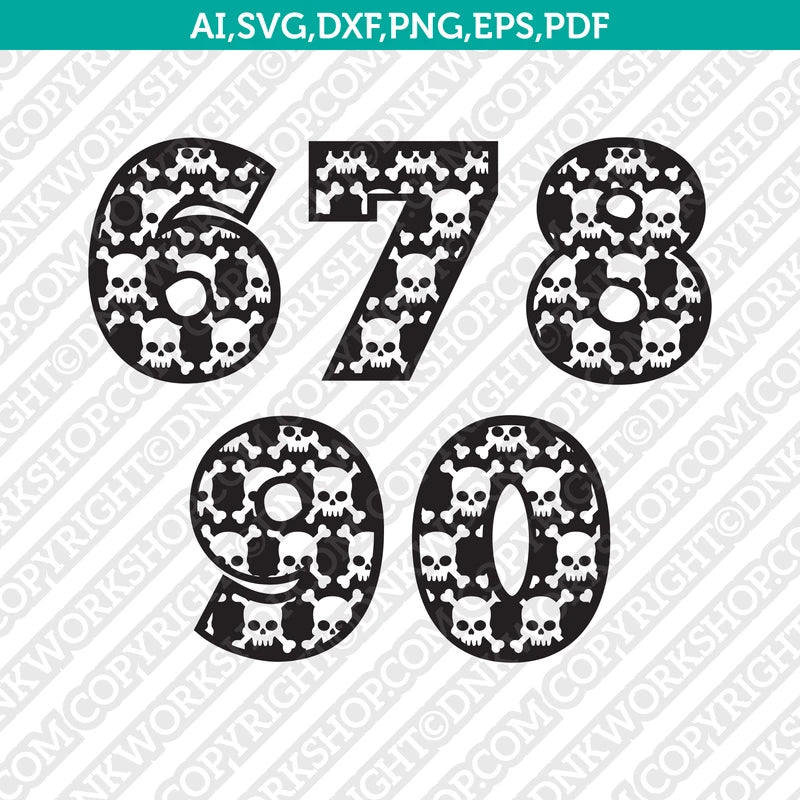 Skull Numbers Bones SVG Vector Cricut CutFile Clipart Scrapbook Card ...