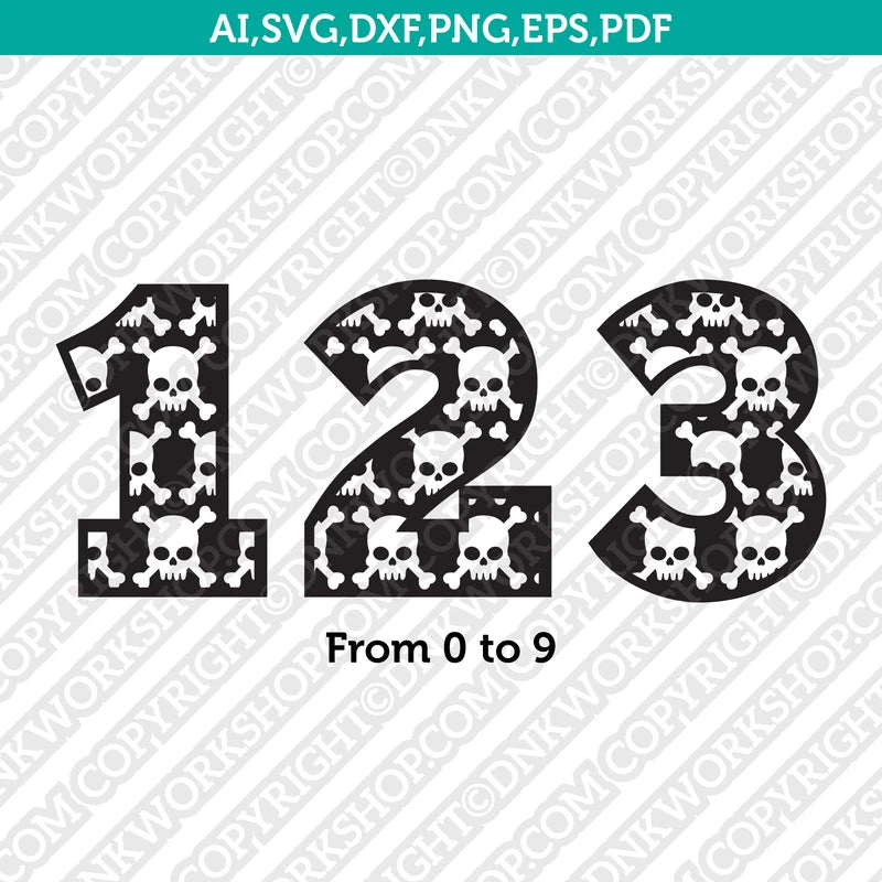 Skull Numbers Bones SVG Vector Cricut CutFile Clipart Scrapbook Card ...
