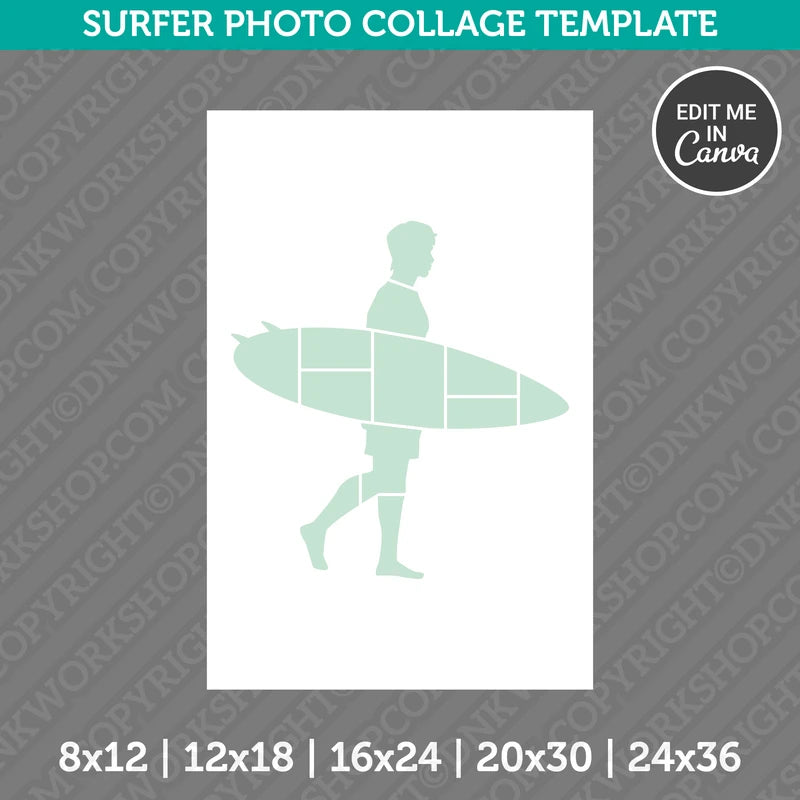 Surfer Surfing Photo Collage Template Canva PDF – DNKWorkshop