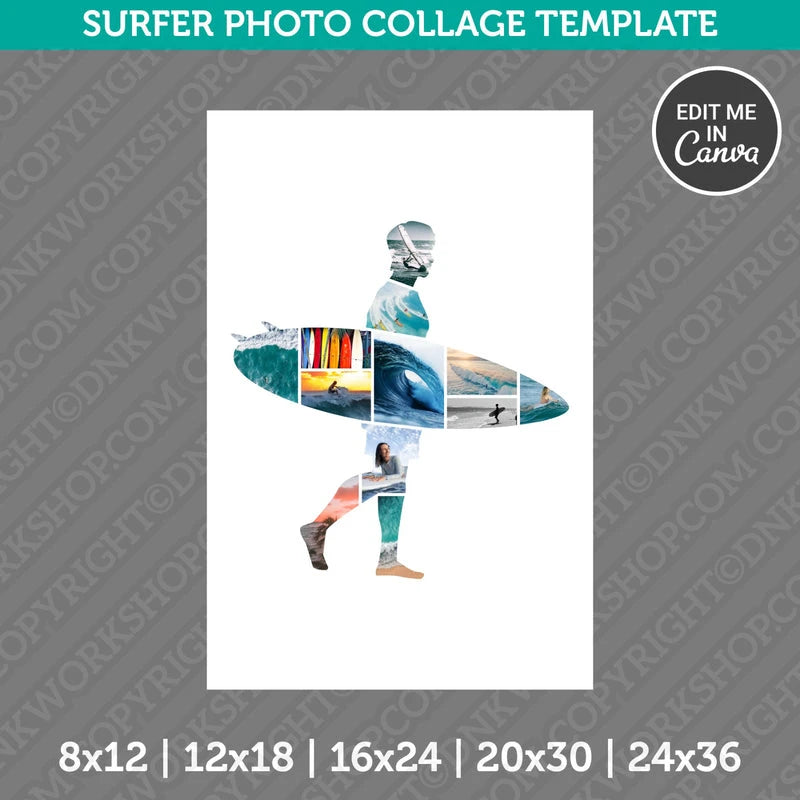 Surfer Surfing Photo Collage Template Canva PDF – DNKWorkshop