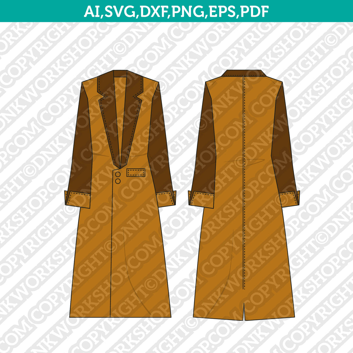 Trench Coat SVG Technical Flat Sketch Fashion CAD PDF Cut File Vector ...