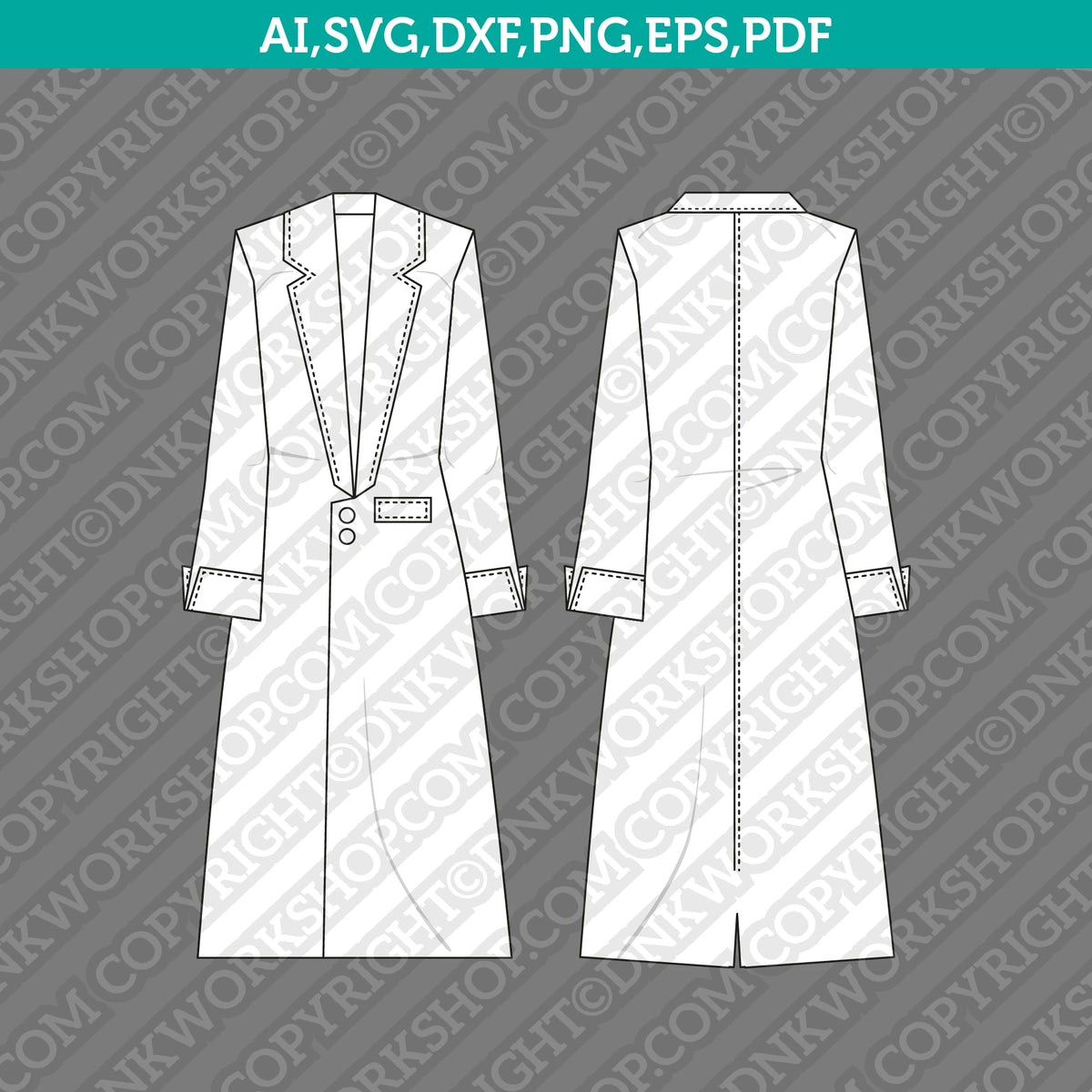 Trench Coat SVG Technical Flat Sketch Fashion CAD PDF Cut File Vector ...