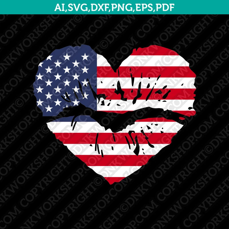 USA United States America American Flag Lips Shape of Heart SVG Vector ...
