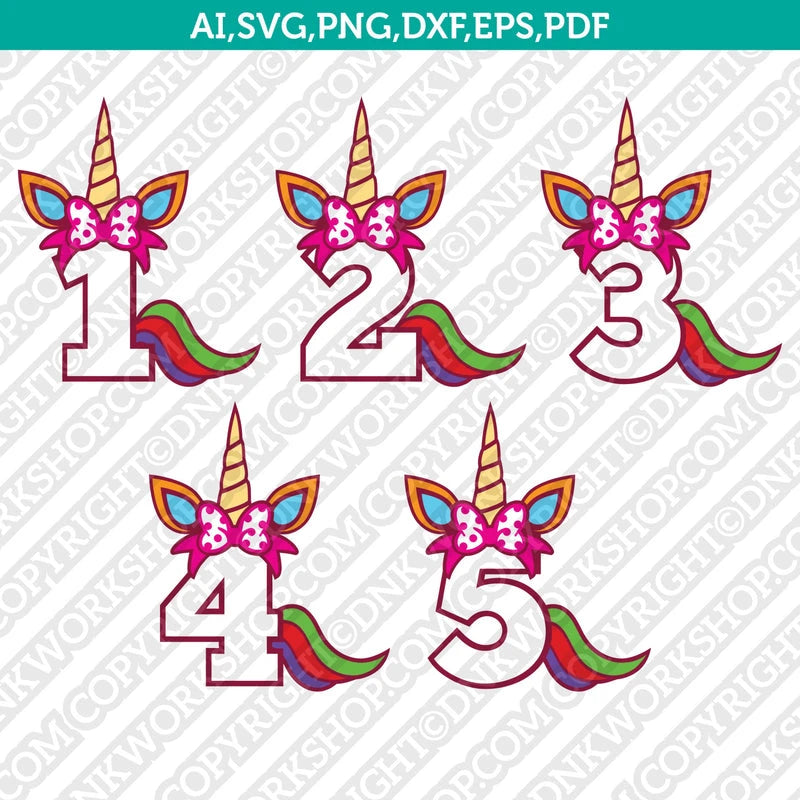 Unicorn Birthday Party Girl Numbers SVG Cut File Cricut Vector ...