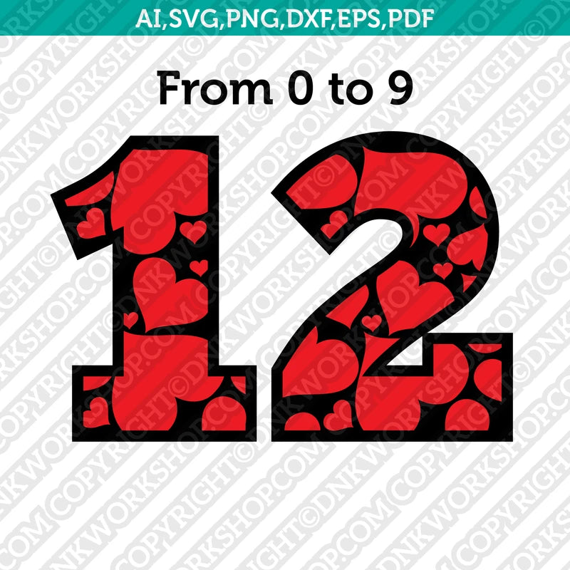 Valentine Heart Love Numbers SVG Cricut Cut File Clipart Png Eps Dxf ...