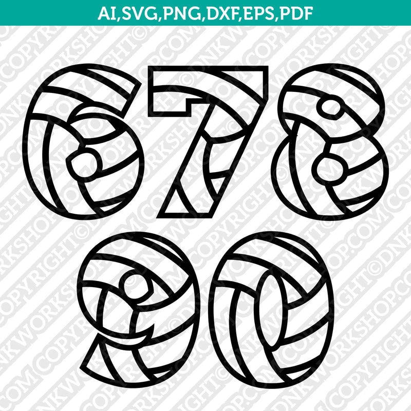 Volleyball Numbers SVG Vector Silhouette Cameo Cricut Cut File Clipart ...