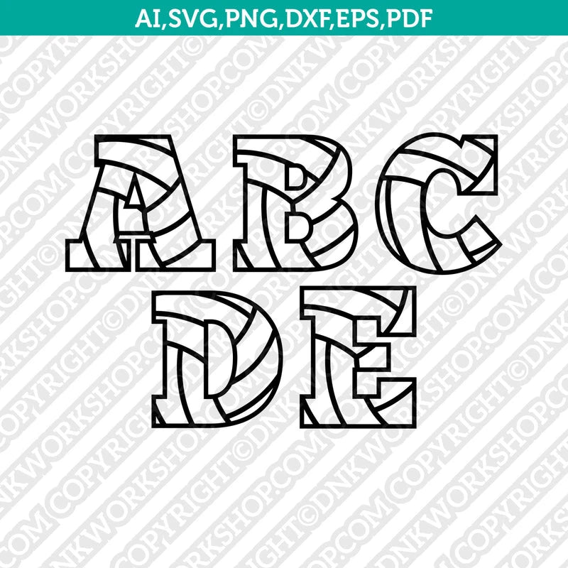Volleyball Volley Team Letter Font Alphabet SVG Cut File Cricut Vector ...