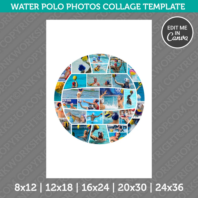 Water Polo Team Sport Photo Collage Template Canva PDF – DNKWorkshop