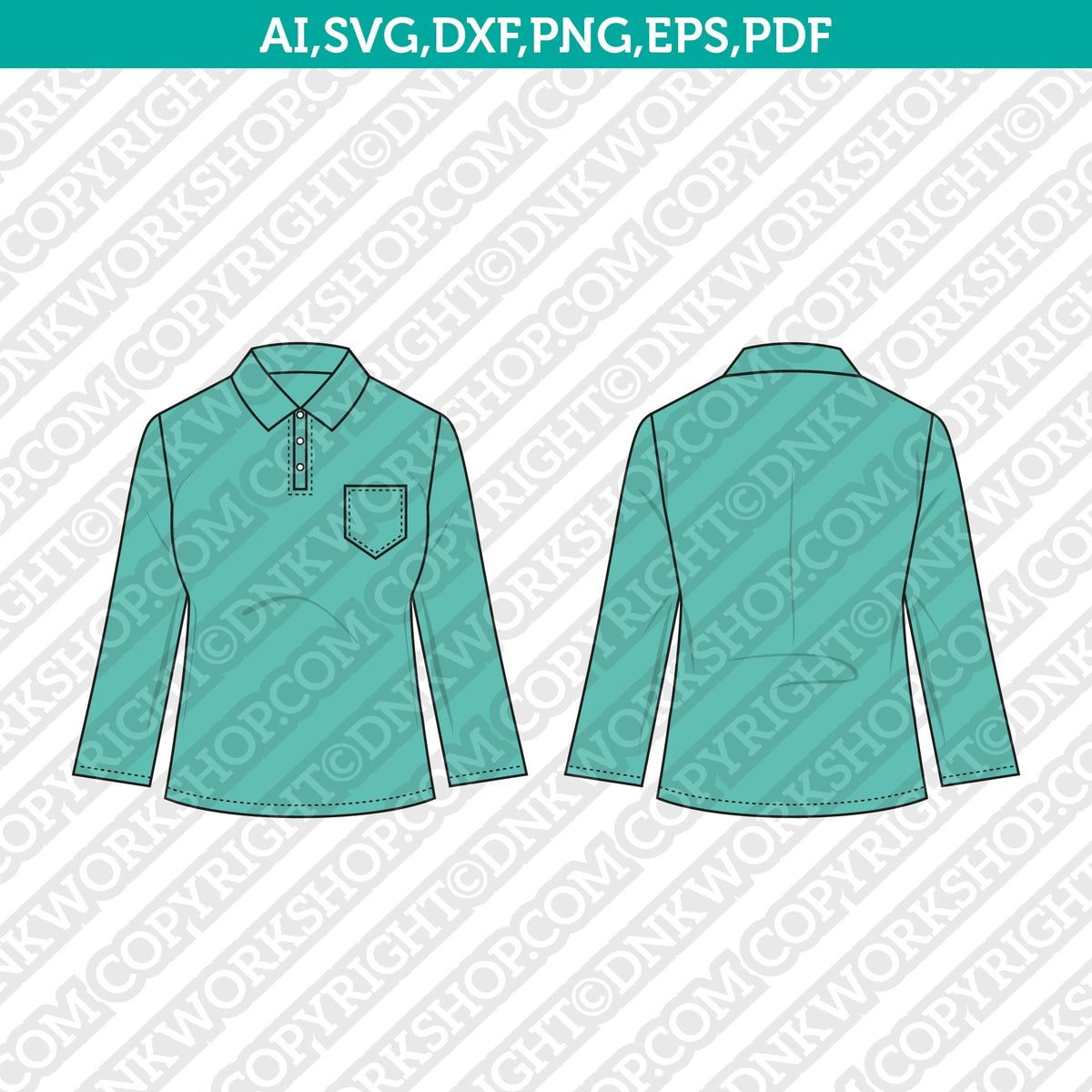 Women's Polo Shirts SVG Cut File CAD Technical Flat Sketch Fashion Pdf ...
